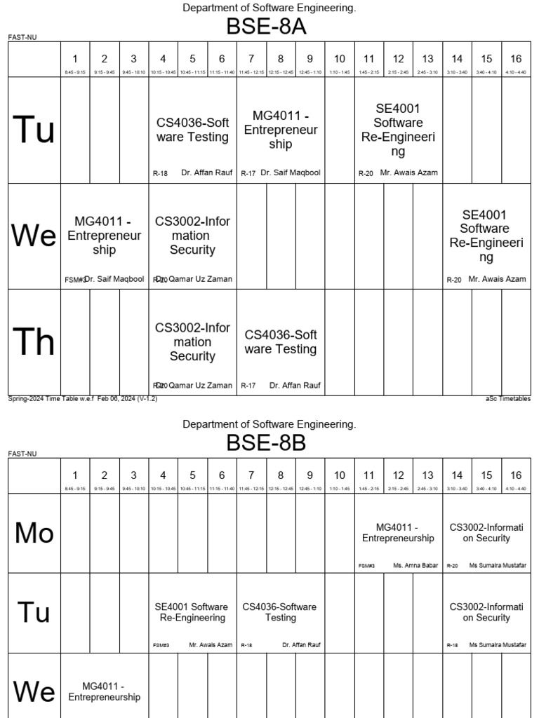 Classwise Timetable SE 2024 | PDF | Business | Computer Engineering
