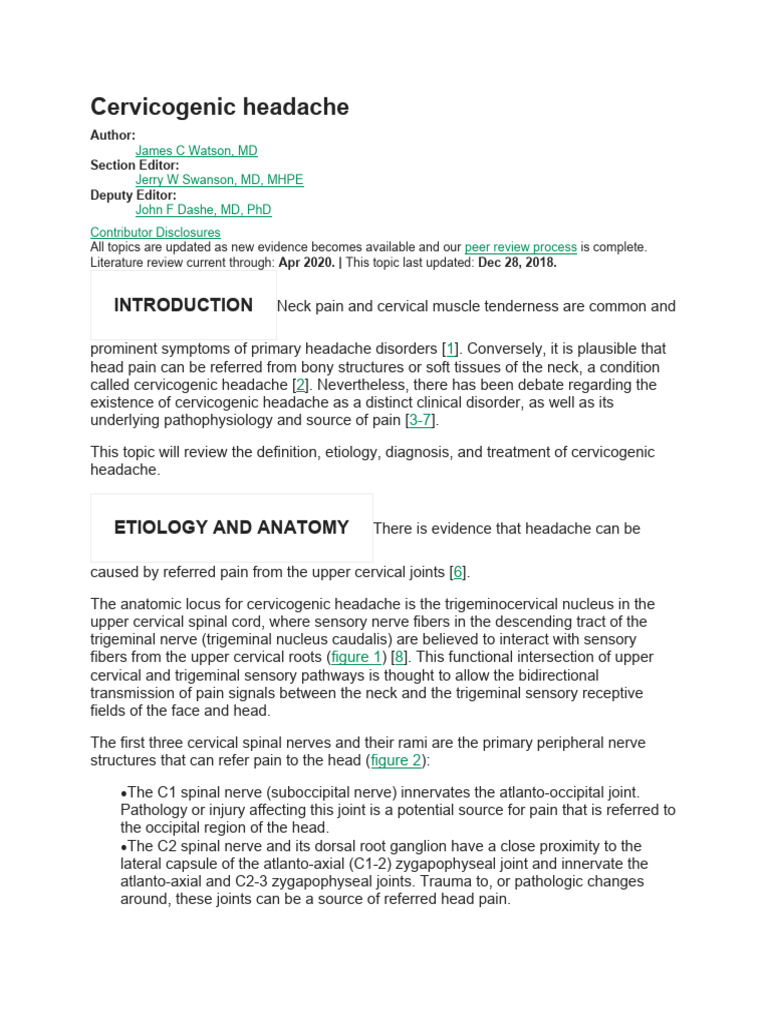 Cervicogenic Headache Pdf Headache Migraine