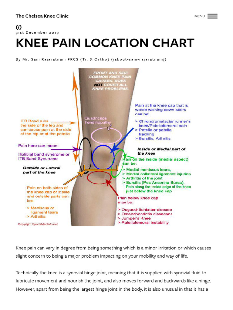 Knee Pain Location and Causes Chart | PDF | Knee | Musculoskeletal System