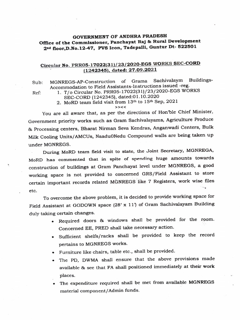 MGNREGS Guidelines for Grama Sachivalayam | PDF | Government Of India