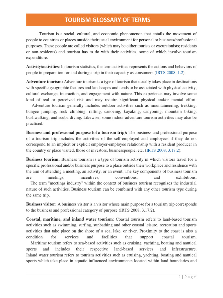 Glossary of Tourism Terms | PDF | Tourism | Adventure Travel