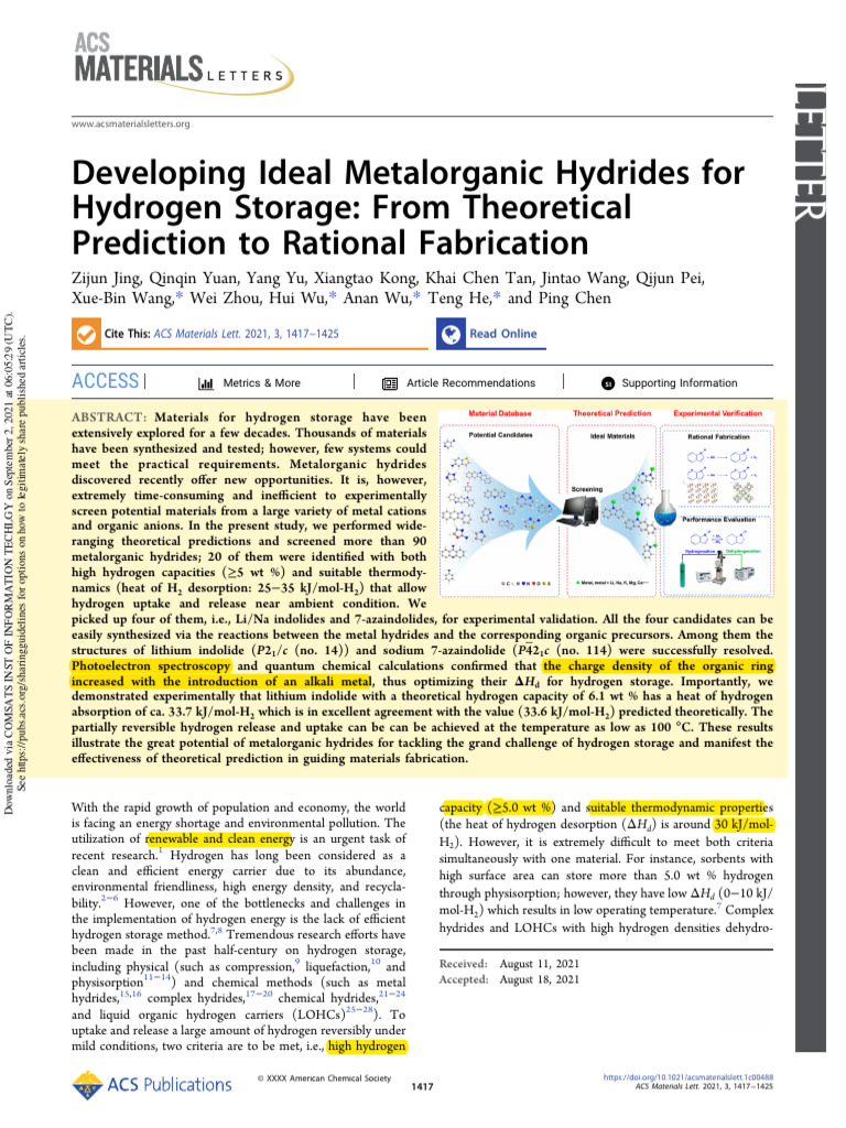 ACS Mater Letter 2021 | PDF | Hydrogen | Hydride