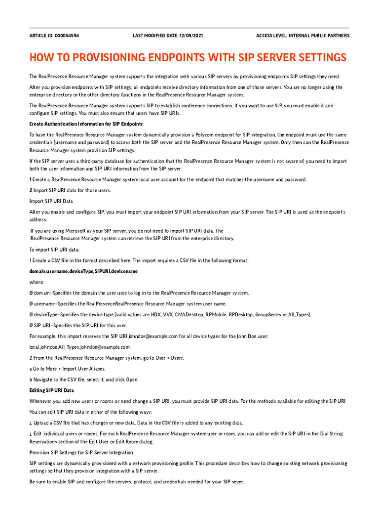 How To Provisioning Endpoints With Sip Server Settings | PDF | Session ...