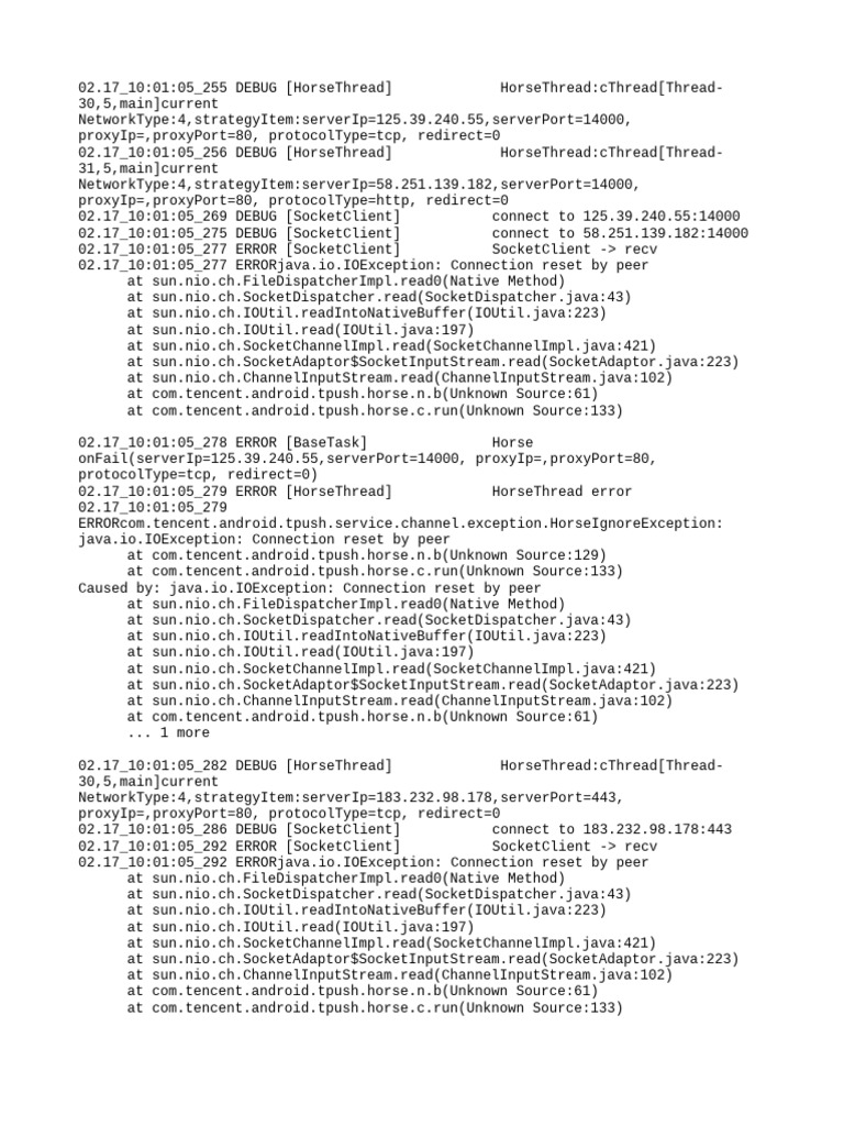 Connection Errors in HorseThread Logs | PDF | Computer Architecture ...