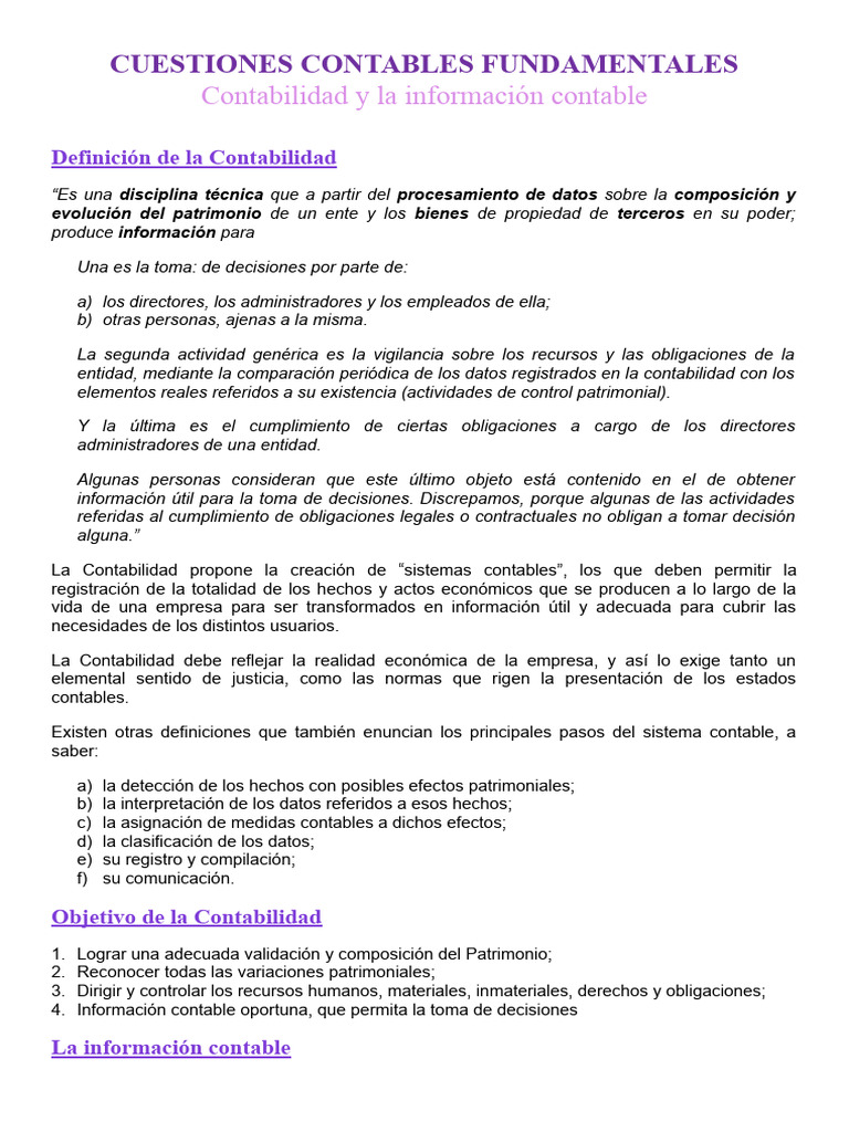 Contabilidad y La Información Contable: Cuestiones Contables Fundamentales | PDF | Contabilidad ...
