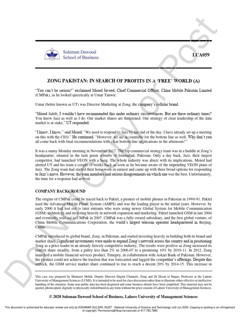 MBA Exam Case - Zong | Download Free PDF | 3 G | 4 G