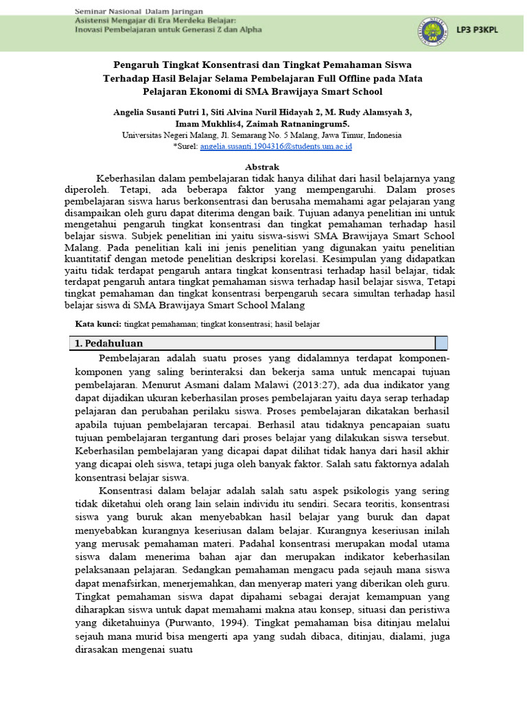Pengaruh Tingkat Konsentrasi Dan Tingkat Pemahaman Siswa | PDF