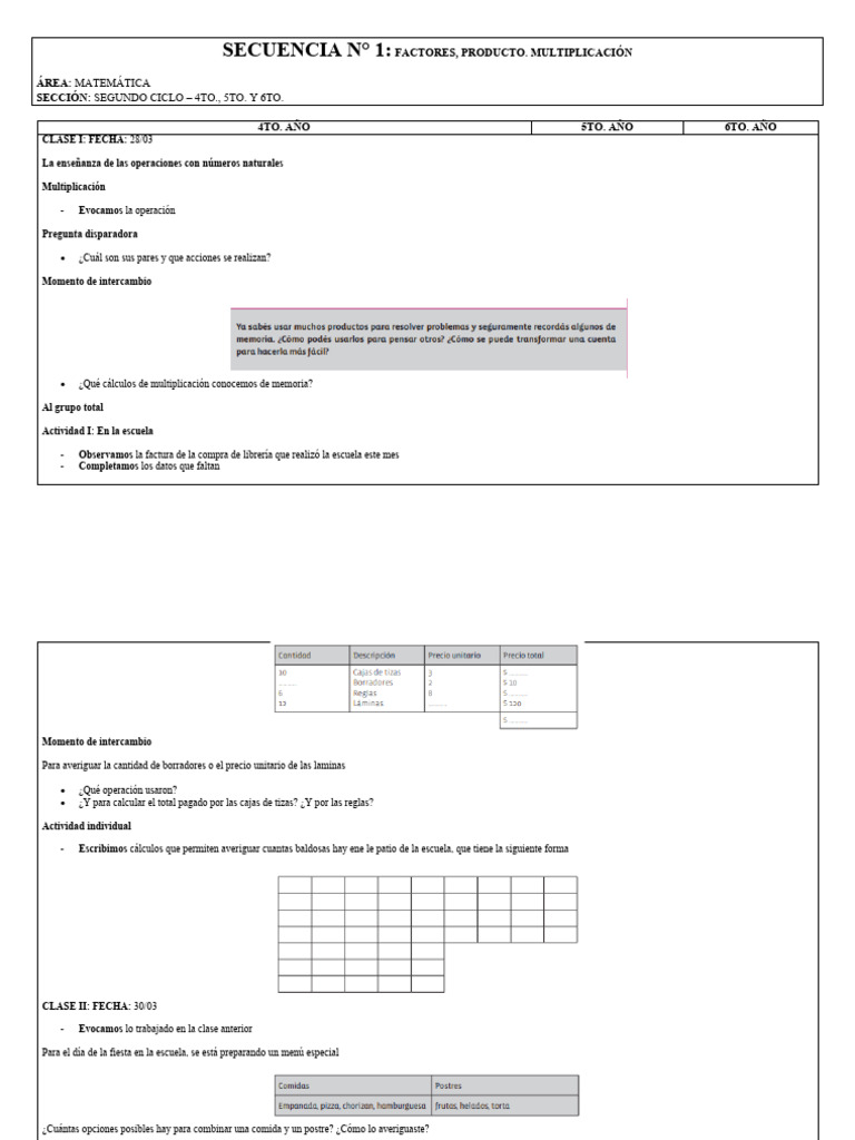 Sec. de Act. #1 - Matemática | PDF | Multiplicación | Matemáticas