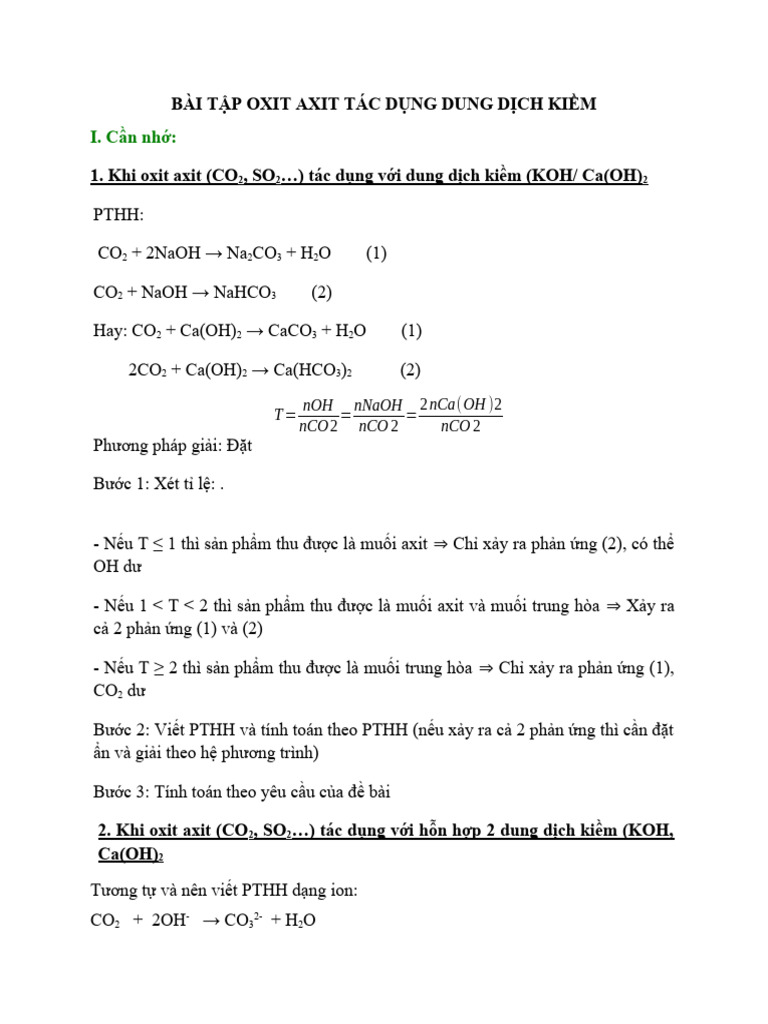 BÀI TẬP OXIT AXIT TÁC DỤNG DUNG DỊCH KIỀM | PDF