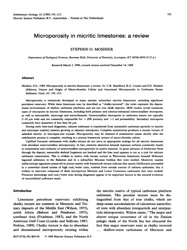 Moshier, 1989. Microporosity in Micritic Limestones | PDF | Limestone ...