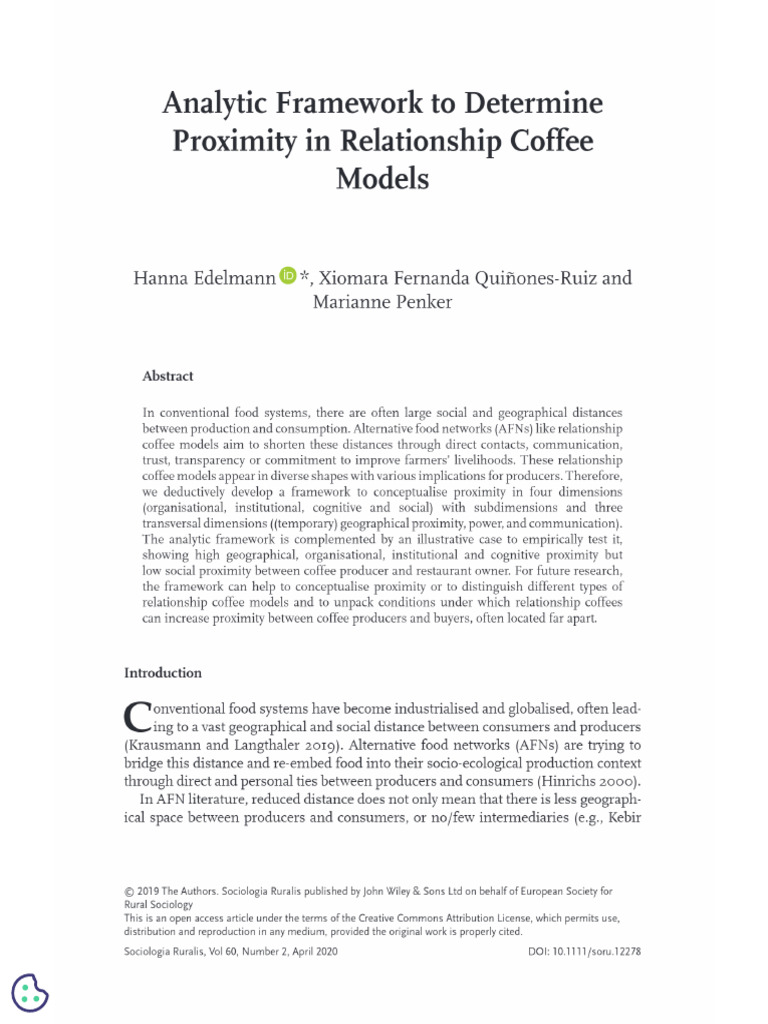 Analytic Framework To Determine Proximity in Relationship Coffee Models ... Analytic Framework To Determine Proximity in Relationship Coffee Models ...