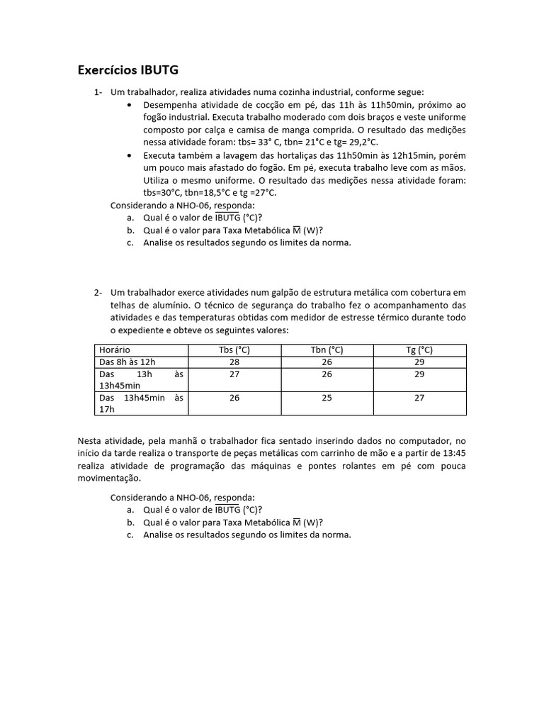 Cálculo de IBUTG e Análise Térmica | PDF | Computadores | Tecnologia e ...