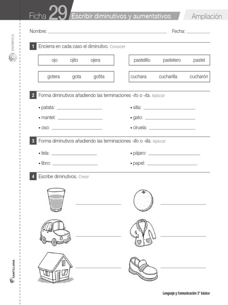 Ficha 29 Escribir Diminutivos y Aumentativos | PDF