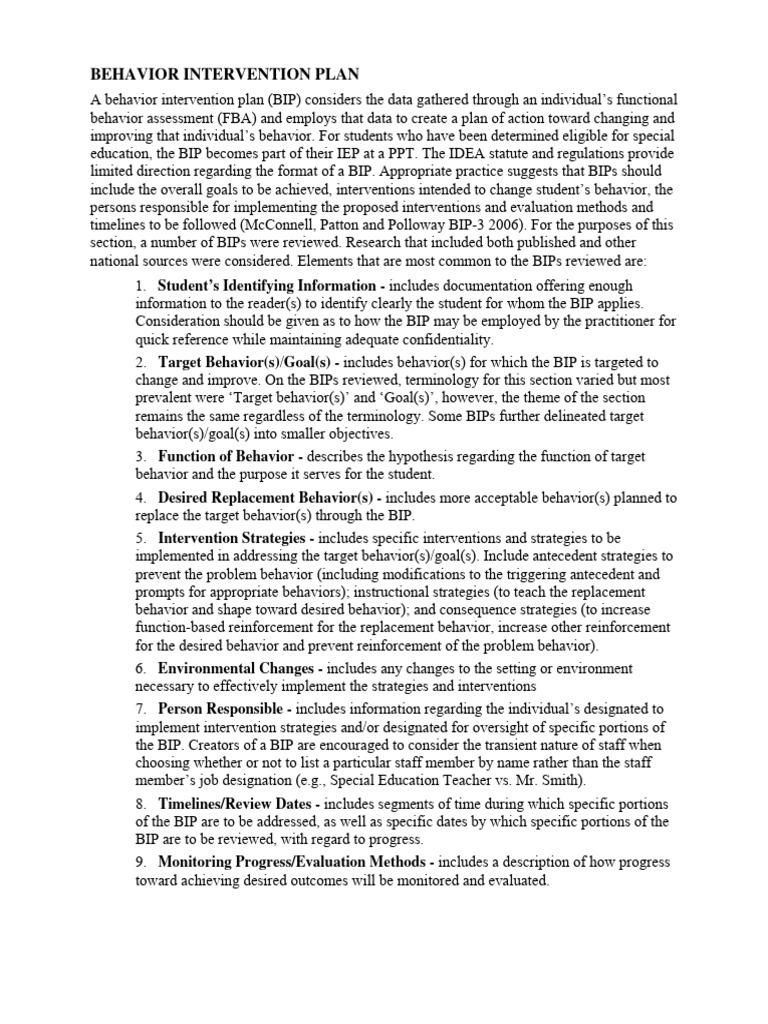 Behavior Intervention Planand Model Form | PDF | Reinforcement | Behavior