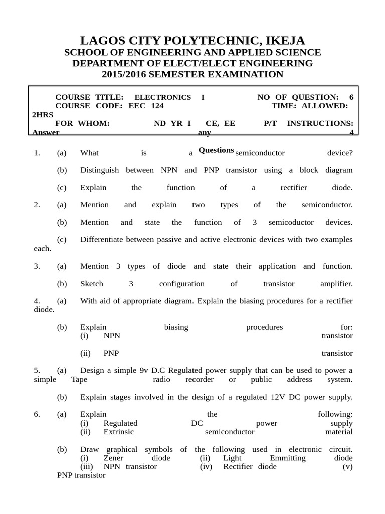 Eec 124 ND Yr I Ce Ee PT Electronics I | PDF | Computers | Technology & Engineering