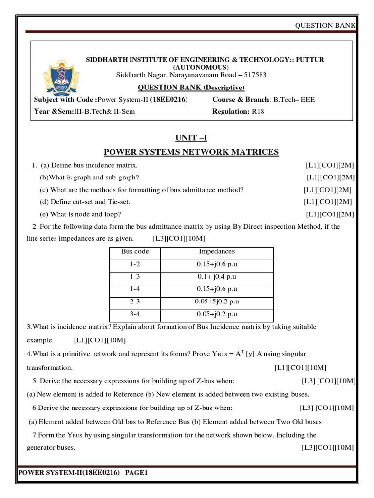 18EE0216-Power Systems - II | PDF | Steady State | Electrical Engineering
