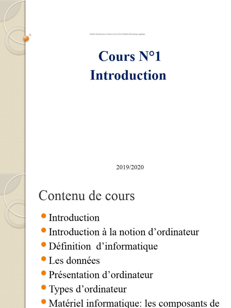 Cours 1 Informatique | PDF | Matériel informatique | Périphérique ...