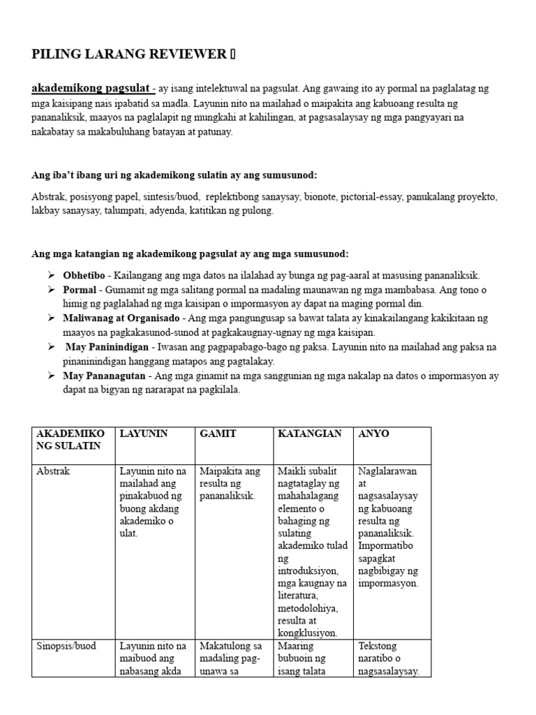 PILING LARANG REVIEWER g12 | PDF