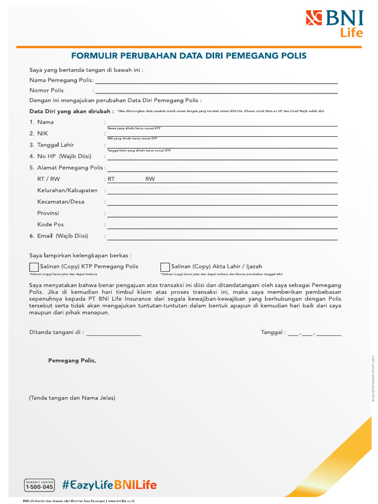 Form Perubahan Data Diri Pemegang Polis1 | PDF