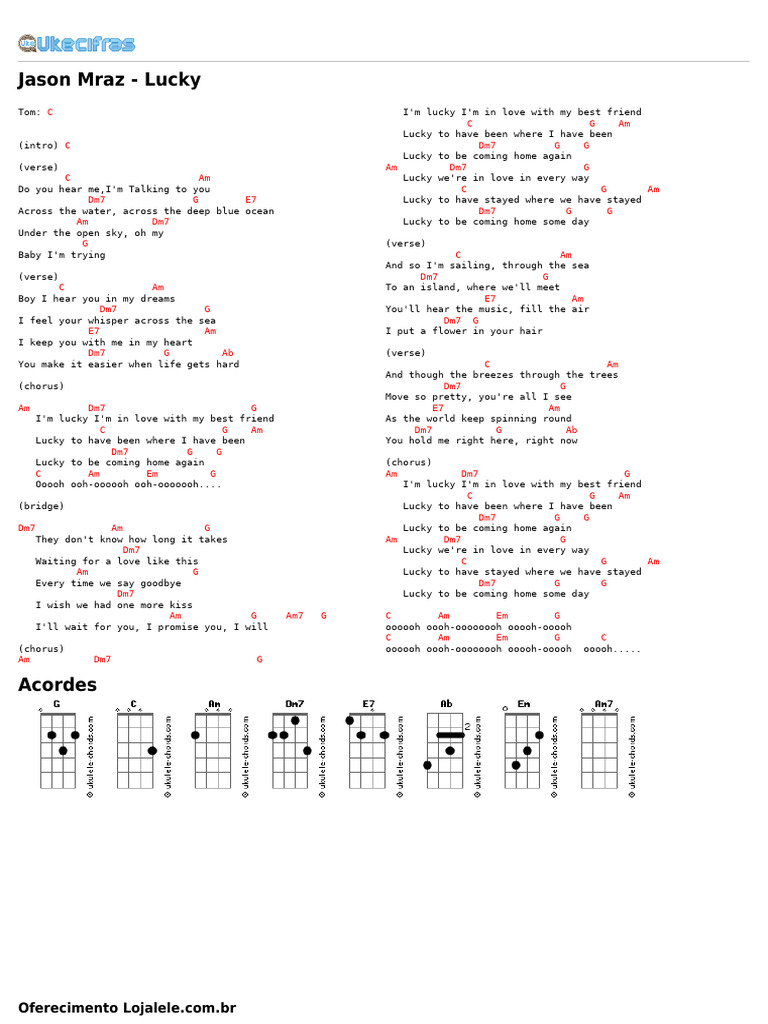 Jason Mraz - Lucky (Uke Cifras) | PDF