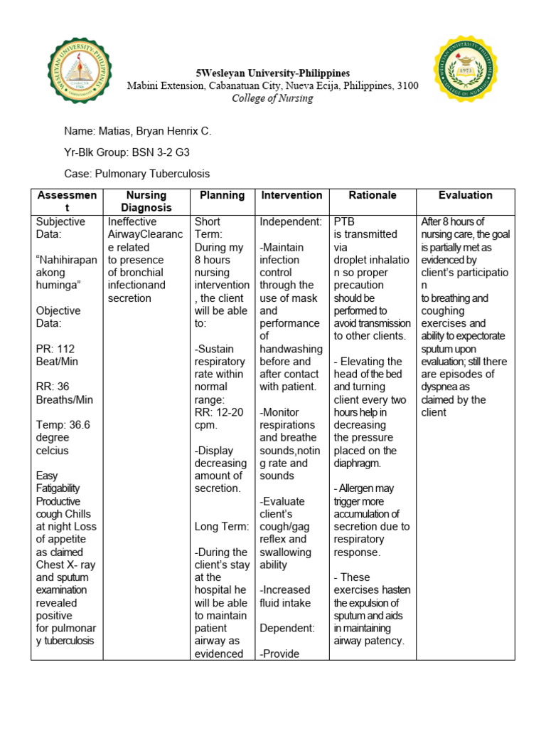 NCP PTB | PDF | Cough | Respiratory Tract