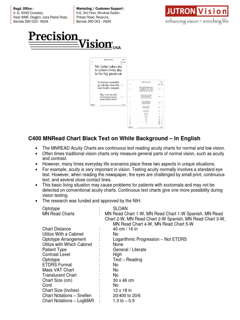 C400 MNRead Chart Black Text On White Background - in English | PDF