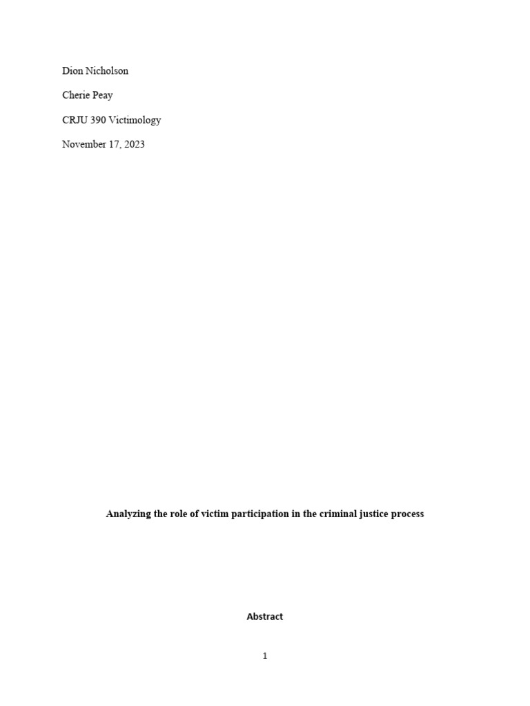 Analyzing The Role of Victim Participation in The Criminal Justice Process | PDF | Restorative ...