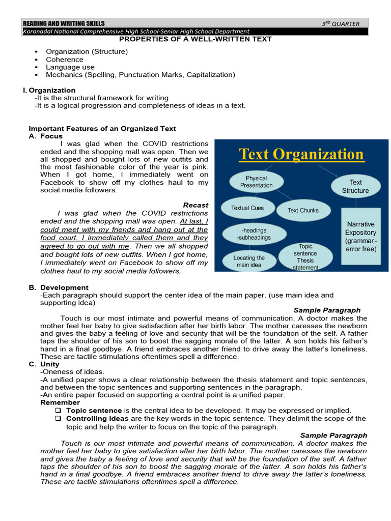 Handouts Q3 L3 Organization RWS | Download Free PDF | Essays | Paragraph