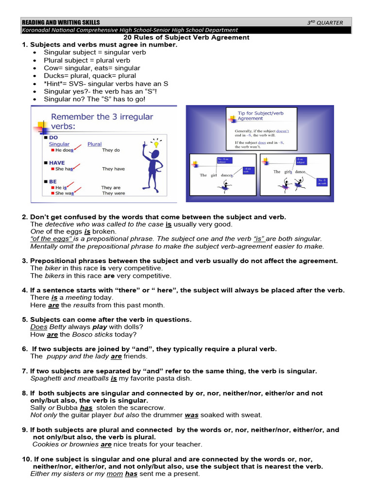 Handouts Q3 L3 Mechanics RWS | PDF | Verb | Grammatical Number