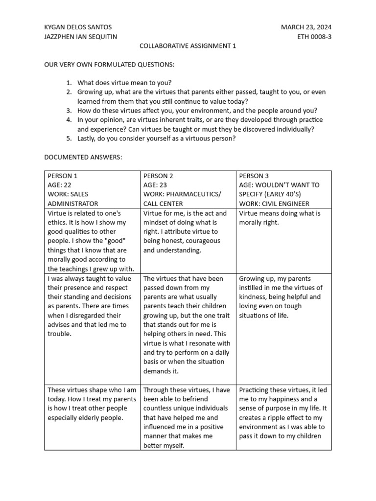 Collaborative Assignment 1 (Sequitin & Delos Santos) | PDF | Virtue