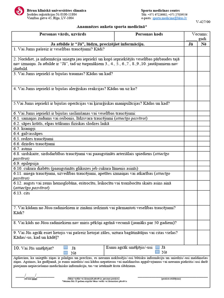 Anamn Anketa Sporta Med | PDF
