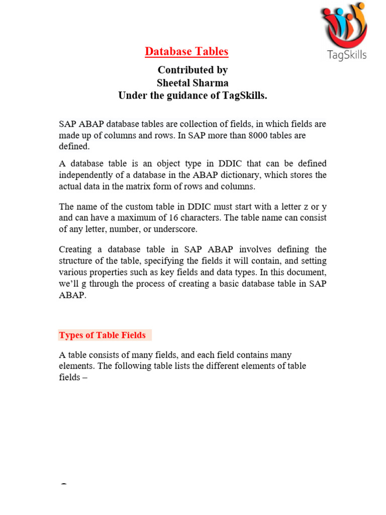 Databse Tables Doc | PDF