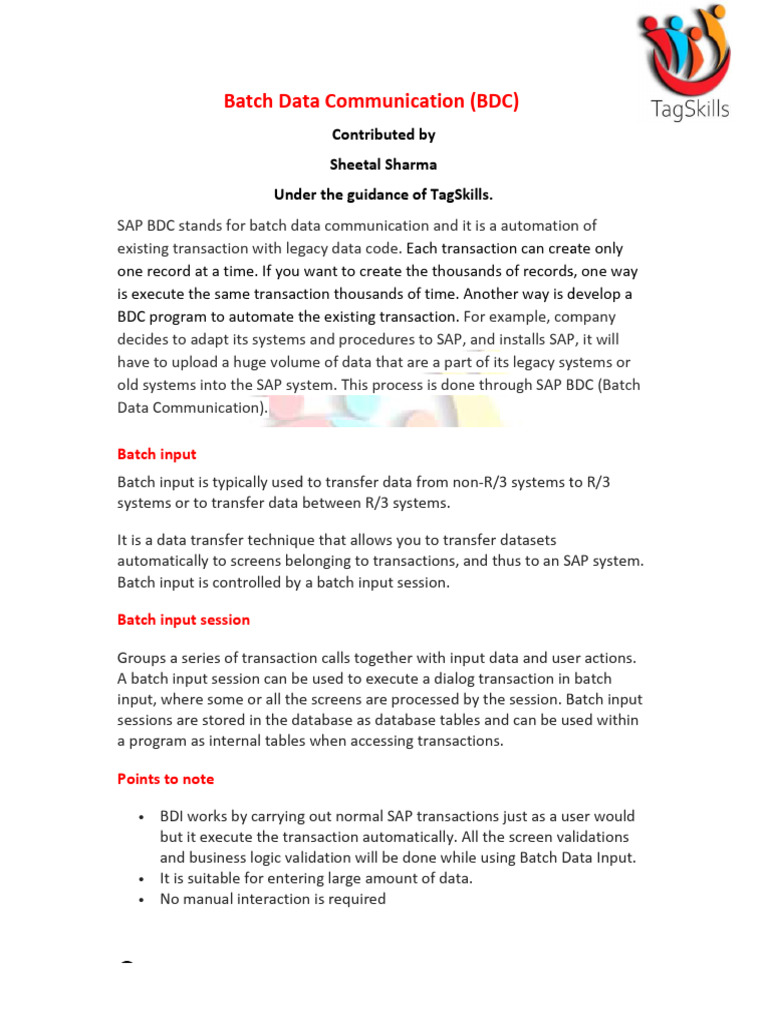 SAP BDC: Batch Data Communication Guide | PDF