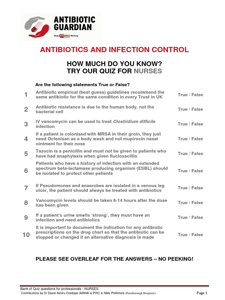 Nurse Quiz on Antibiotics & Infection Control | PDF | Methicillin ...