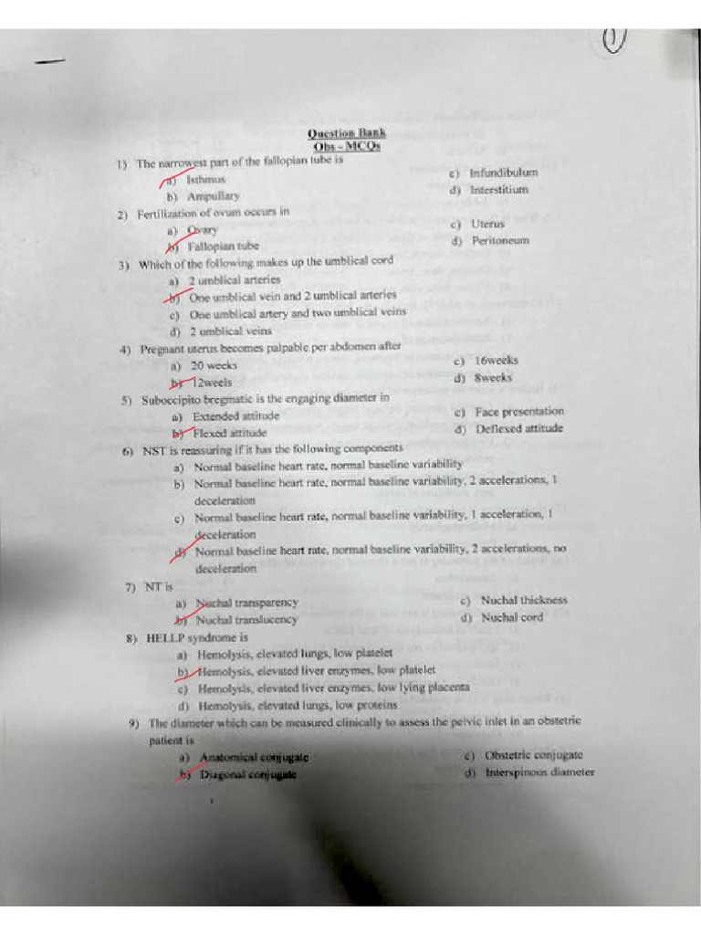 Obs MCQ Answers | PDF