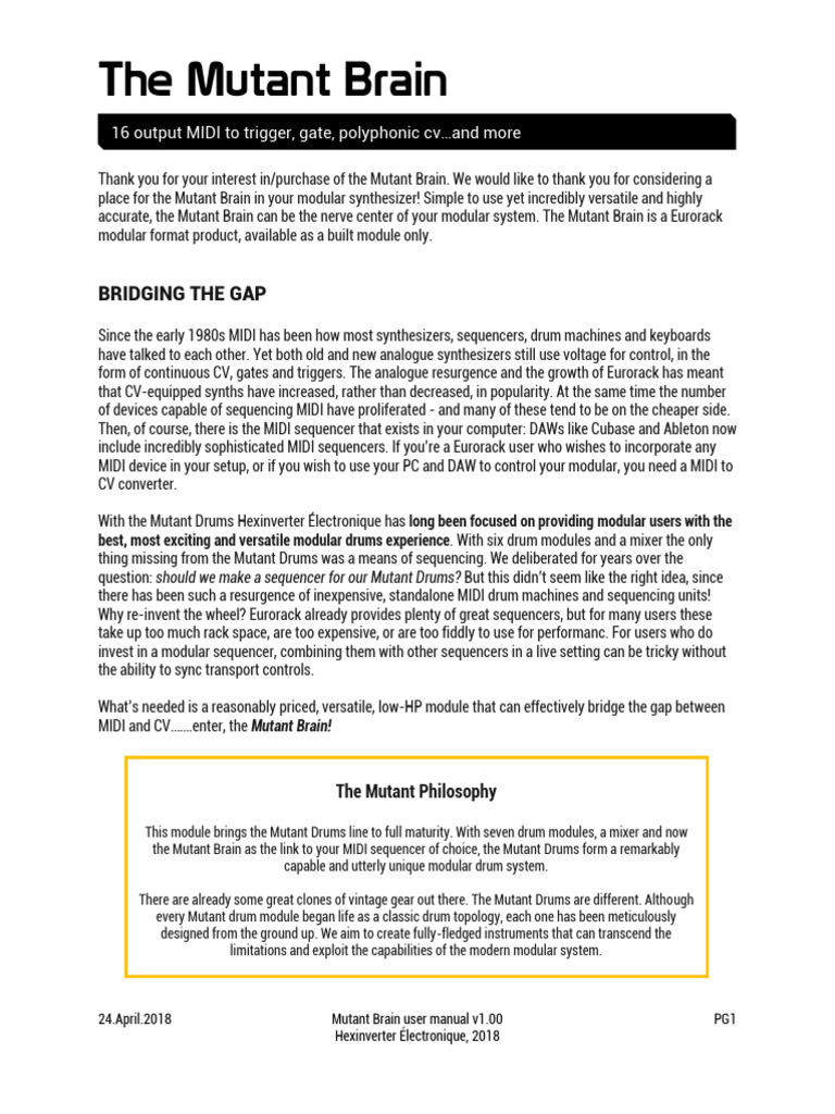 Hexinverter MUTANTBRAIN Usermanual v100 | PDF