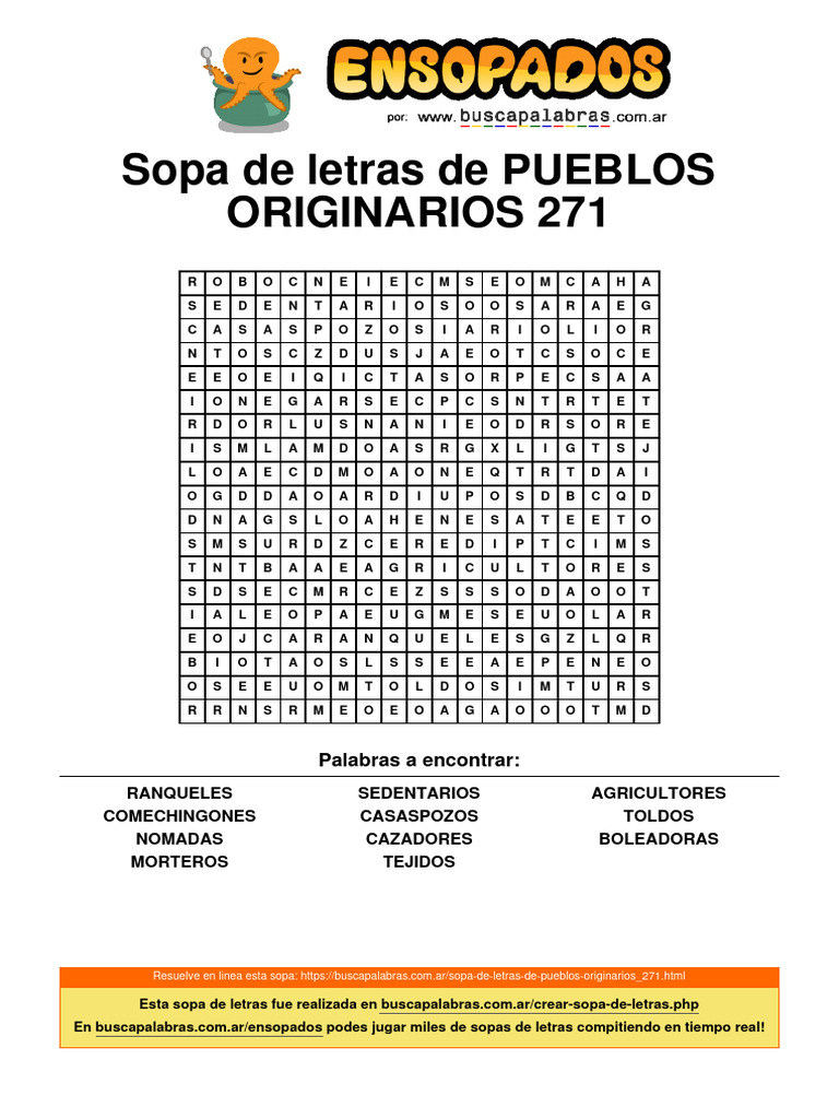 Sopa de Letras. Pueblos Originarios | PDF