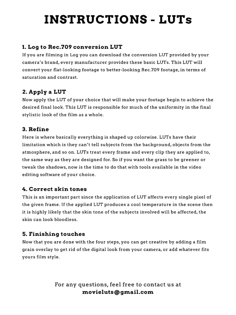 Instructions LUTs | PDF