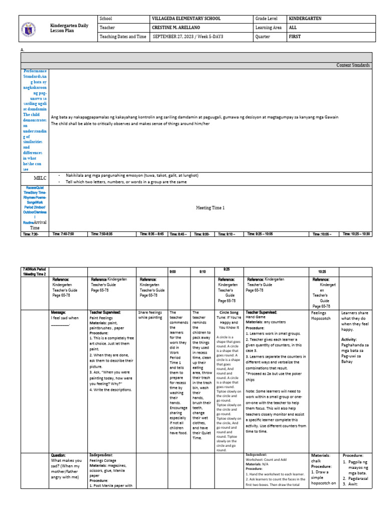 Kinder-New-DLL Week5 - Day3 | PDF | Cognition | Learning