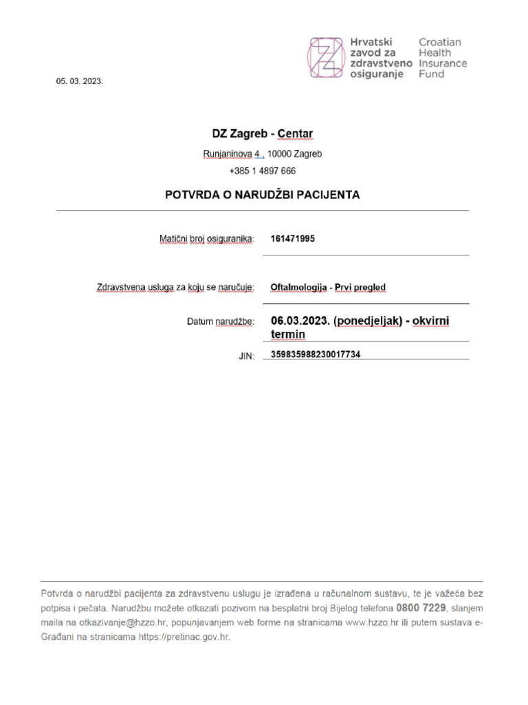 Potvrda Pregled | PDF