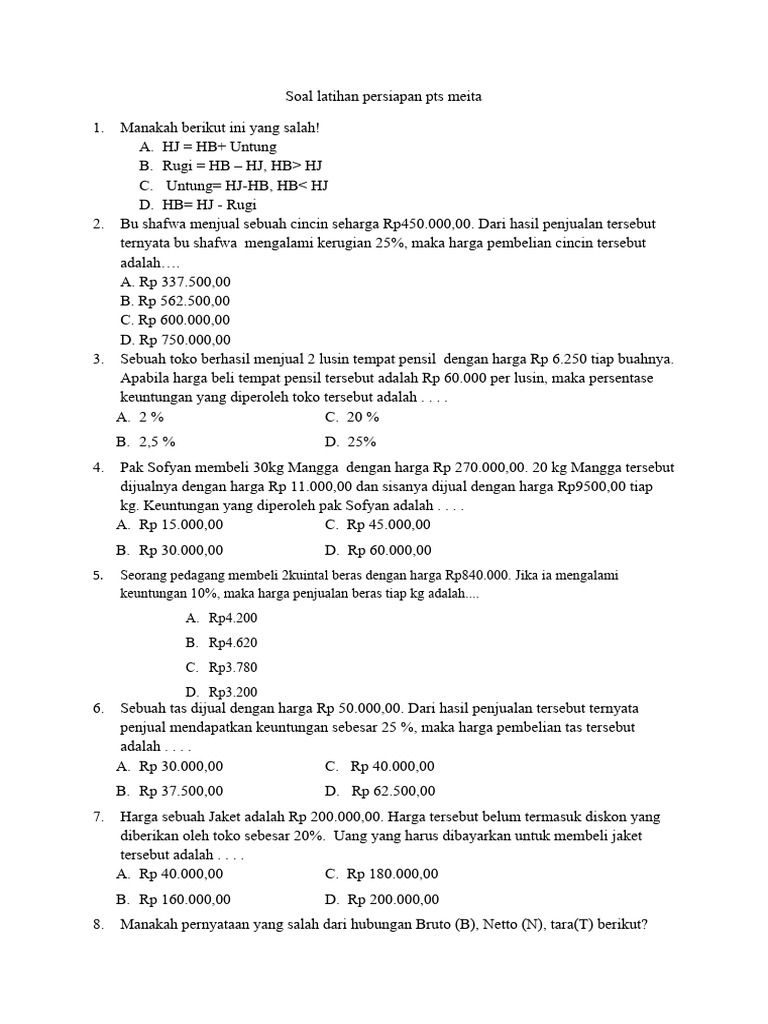 Soal Persiapan Uts Kelas 7 SMT Genap (K 13) | PDF