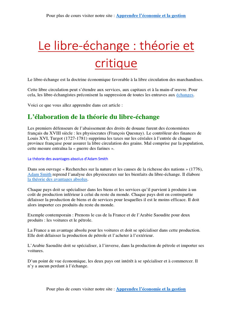Le Libre-Échange | PDF | Avantage comparatif | Libre-échange