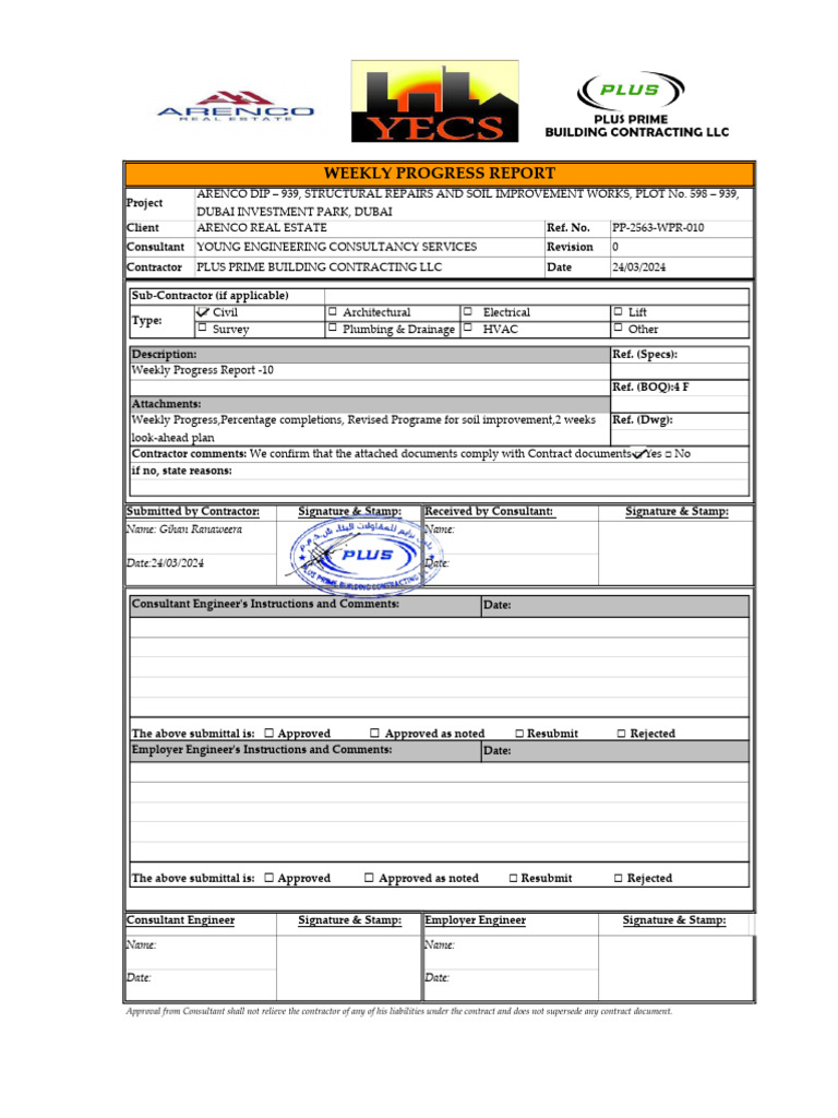 PP2563-WPR-010_Weekly Progress Report | PDF | Roof | Concrete
