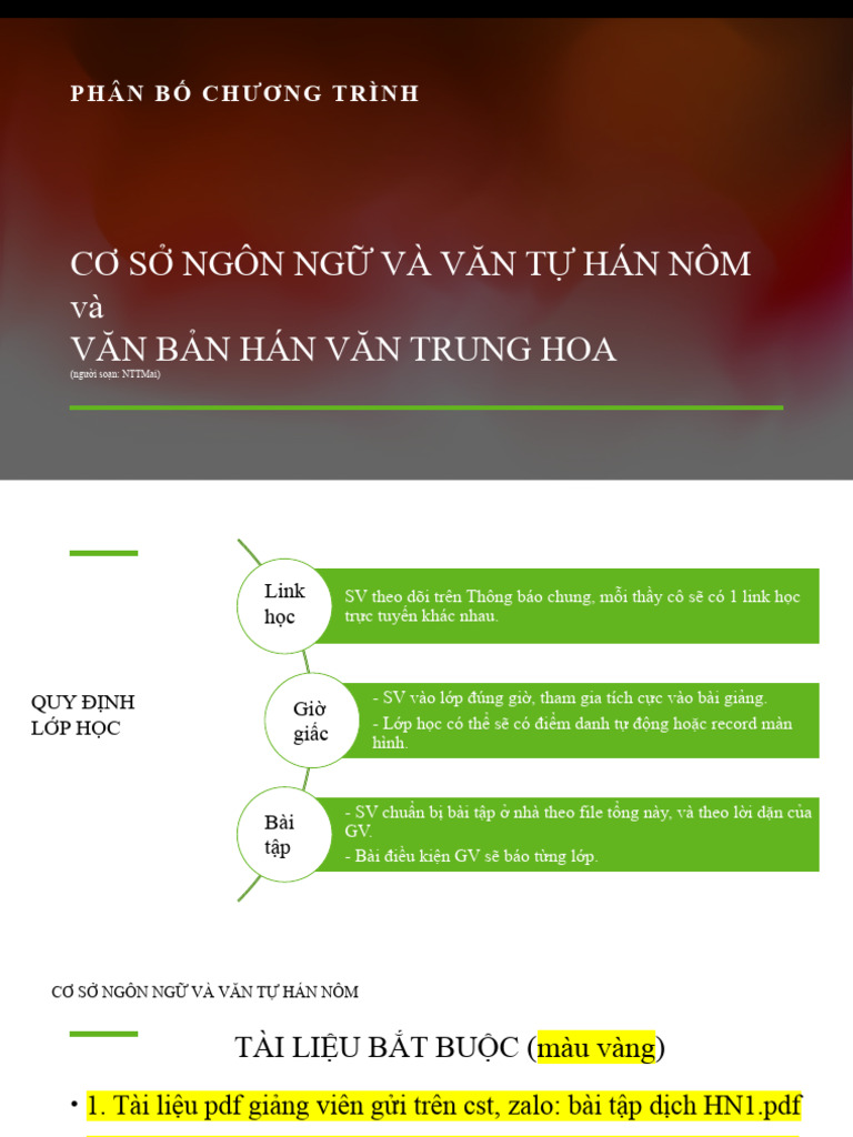 Phân bố chương trình CSNNVTHN&HVTH | PDF