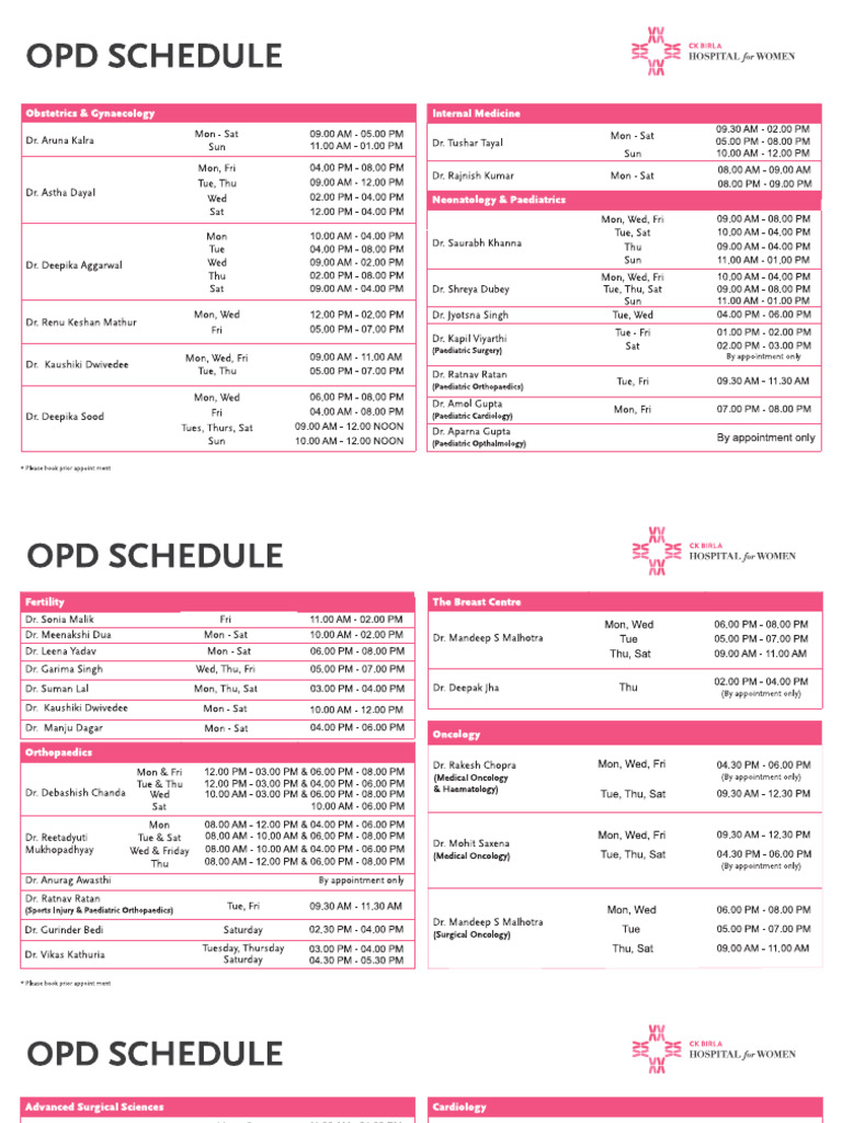 OPD Schedule Oldv4 | PDF