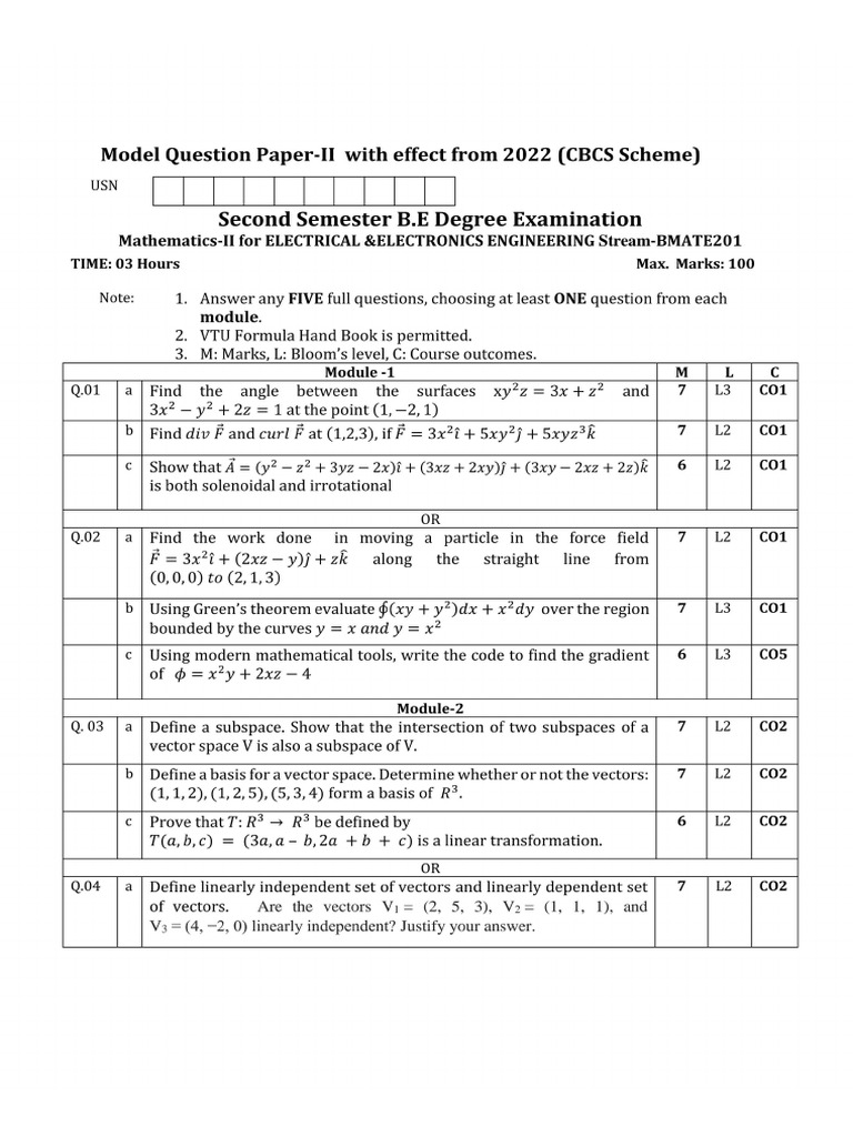 Solution To Model QP - 2 (BMATE201) | PDF