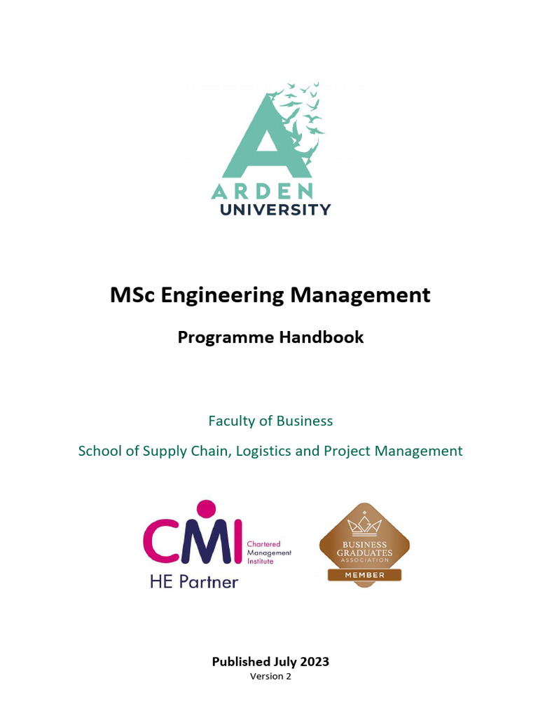 MSC Engineering Management - Programme Handbook | PDF | Learning | Educational Assessment