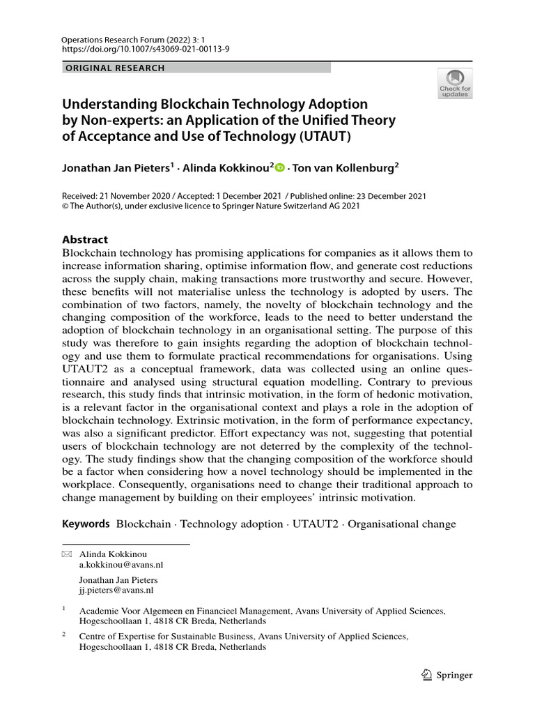 Understanding Blockchain Technology Adoption By Non Experts Utaut Pdf Sampling Statistics