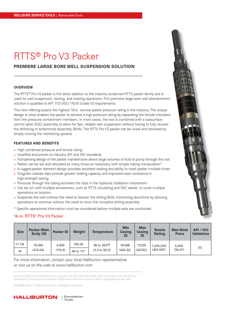 RTTS Pro V3 Packer | Download Free PDF | Pipe (Fluid Conveyance ...