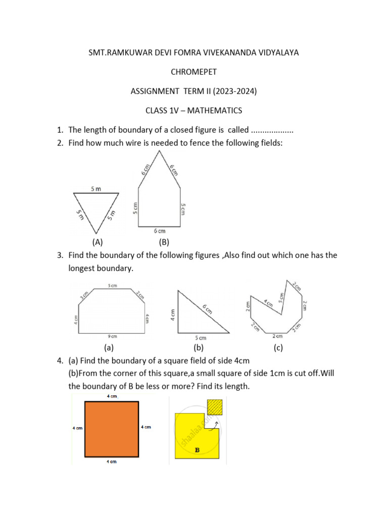 Class 4 Maths Assignment-1 | PDF